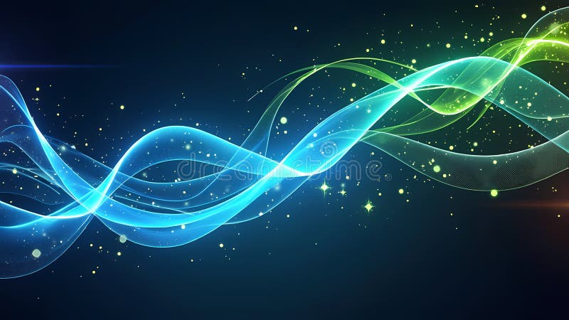 Neon Blue and Green Light Ribbons on Gradient Canvas Stock Image ...