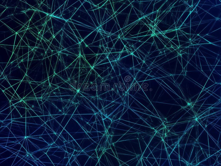 Neon Blue Green Network of Interconnected Lines on Dark Background ...