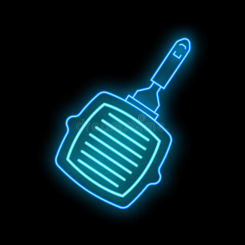 Neon Blue Grill Pan Glowing on Black Background Stock Illustration ...