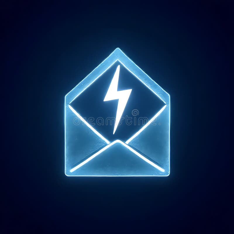 A Neon Blue Icon of an Envelope with a Lightning Bolt Inside Stock ...