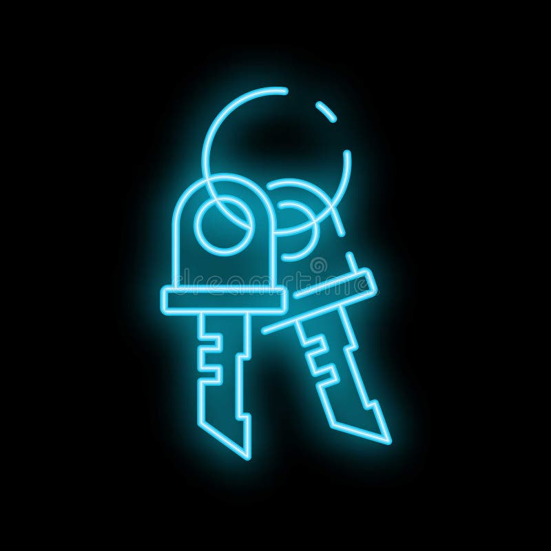 Neon Blue Keys Glowing on Black Background Stock Illustration ...