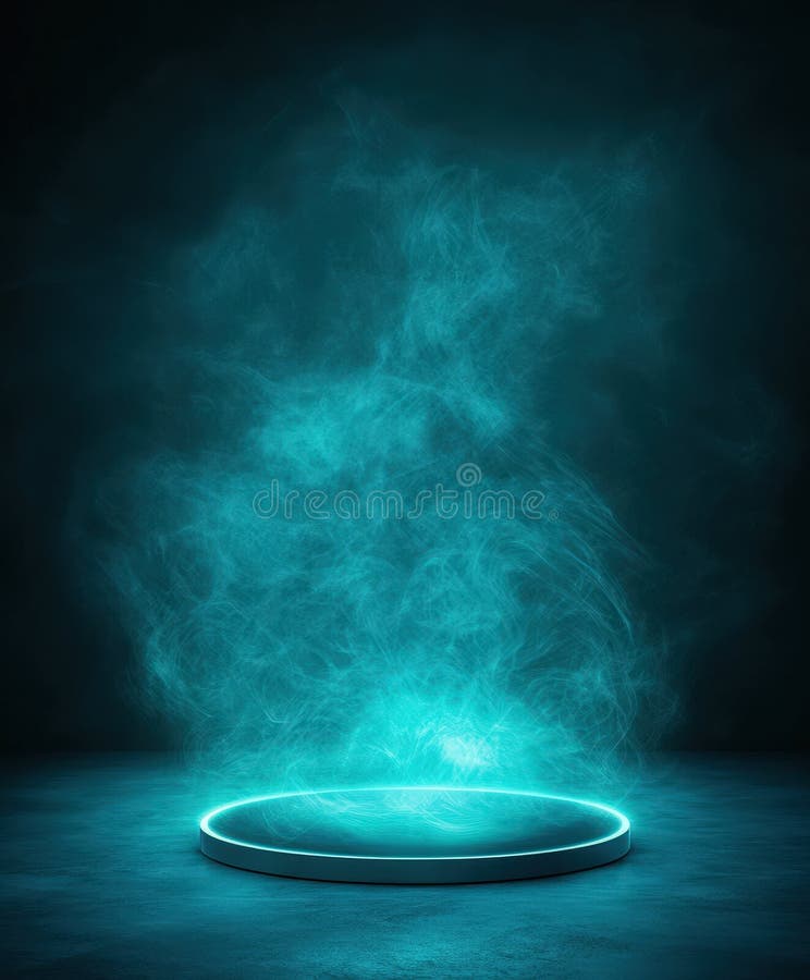 Neon Blue Light Stage with Ethereal Smoke Stock Illustration ...