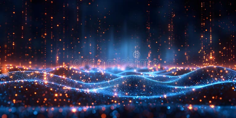 Neon Blue Light Streaks Abstract Binary Code Pattern Depicting Computer Programming And Big