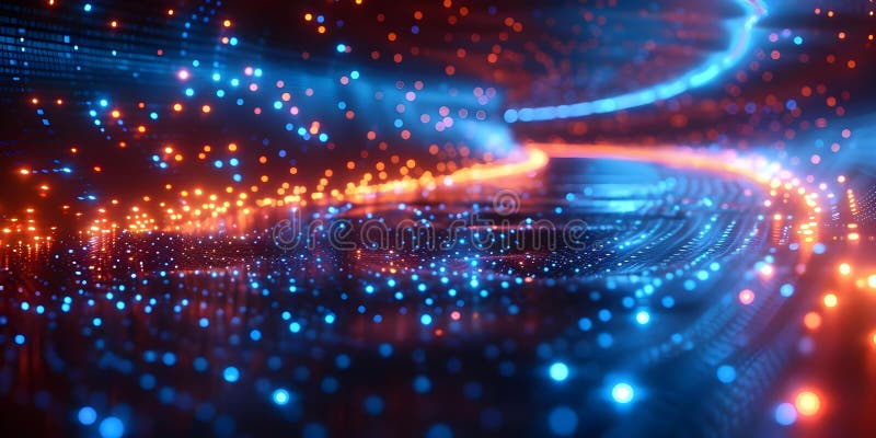 Neon Blue Light Streaks In Abstract Binary Code Pattern Symbolizing Computer Programming And