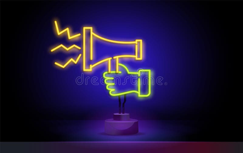 Neon Megaphone in Hand Icon Design. Communicate Creative Microphone ...