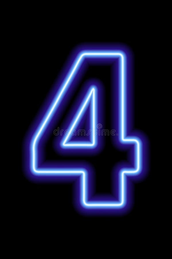 Neon Blue Number 4 on Black Background. Learning Numbers, Serial Number ...