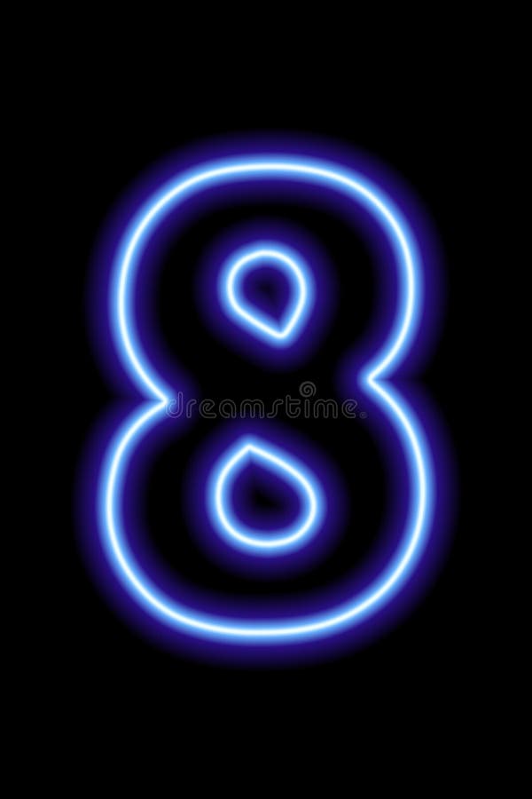Neon Blue Number 8 on Black Background. Learning Numbers, Serial Number ...