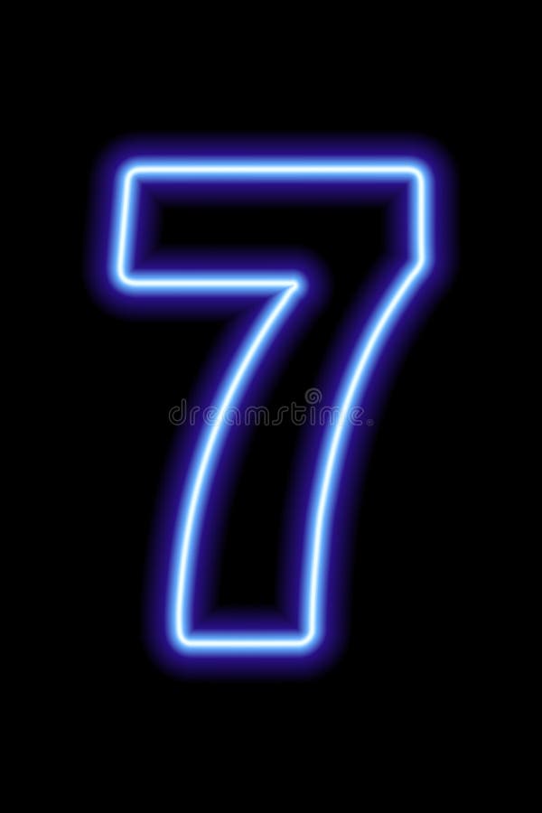 Neon Blue Number 7 on Black Background. Serial Number, Price, Place ...