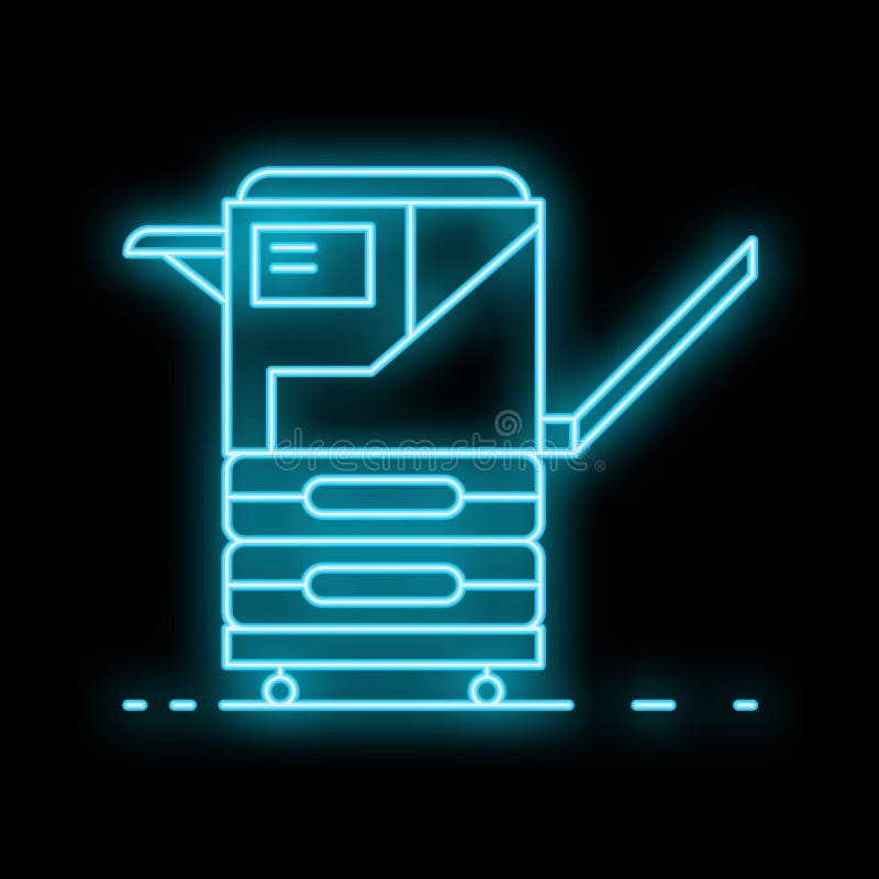 Neon Blue Office Multifunction Printer Standing on Dark Background ...