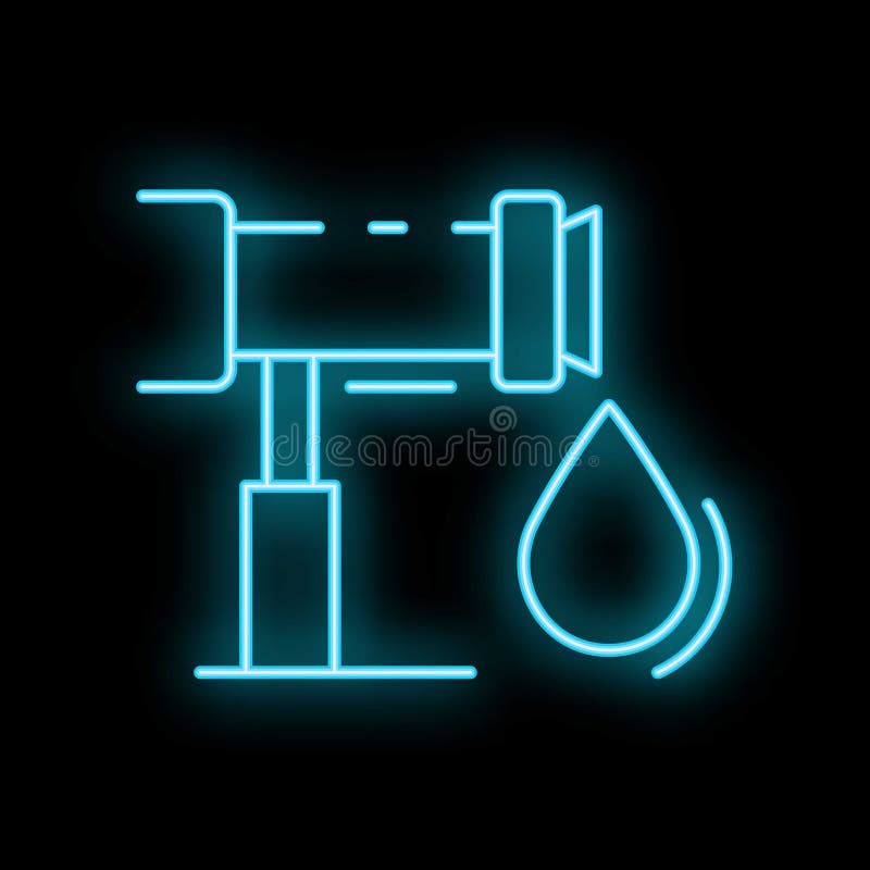 Neon Blue Oil Pump Jack Pumping Oil Drop on Black Background Stock ...