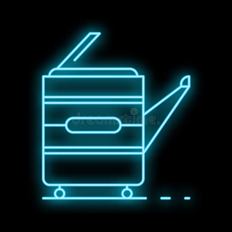 Neon Blue Photocopier Machine Glowing on a Black Background Stock ...