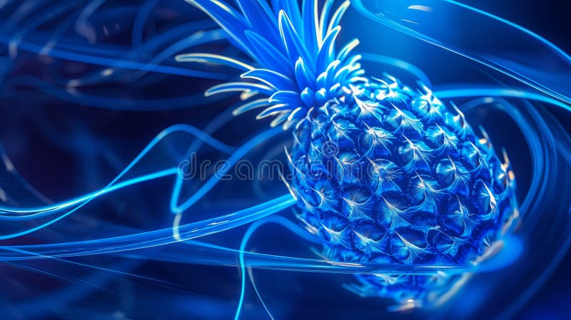Neon Blue Pineapple with Light Trails Stock Image - Image of colorful ...