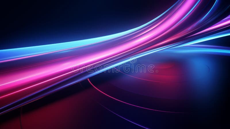 Neon Blue and Pink Color Strip Wave Paper on Black. Abstract Horizontal ...