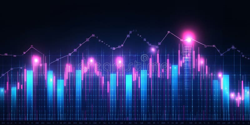 Neon Blue and Pink Financial Chart Stock Illustration - Illustration of ...