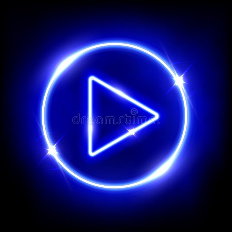 Neon Blue Play Button 3d Vector Illustration. Abstract Shiny Circle ...