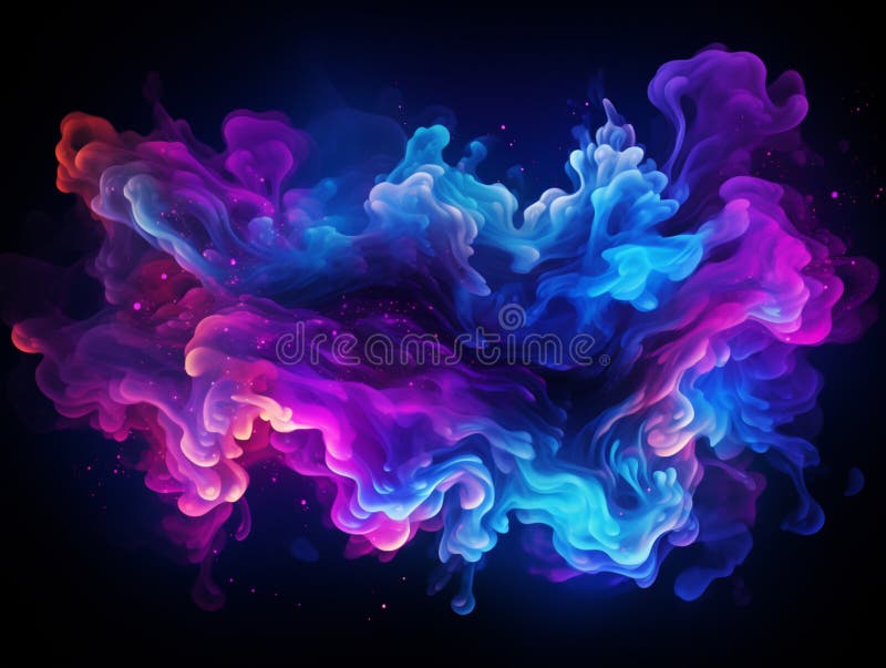 Neon Blue and Purple Multicolored Smoke Puff Cloud Design Elements on a ...
