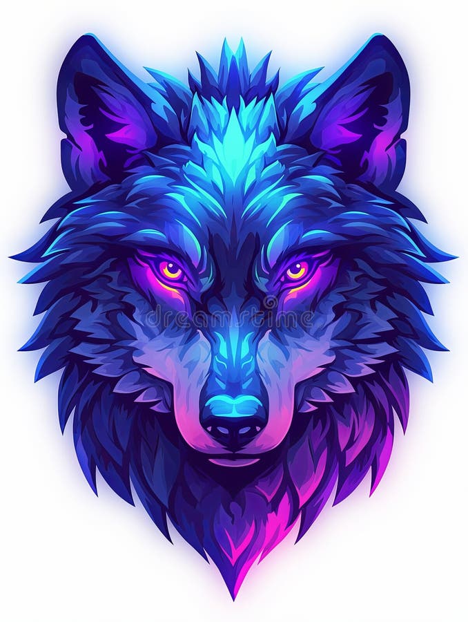 Neon Blue and Purple Wolf Head Illustration Stock Illustration ...