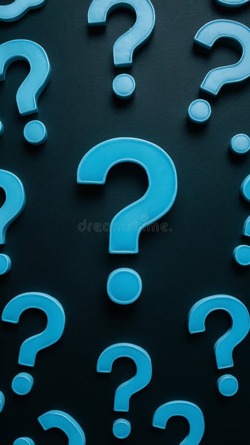 Neon Blue Question Marks on Dark Background, Large Central Mark ...