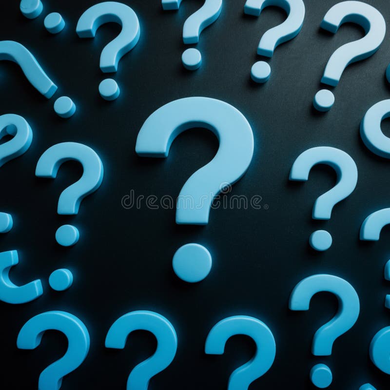 Neon Blue Question Marks on Dark Background, Large Central Mark ...