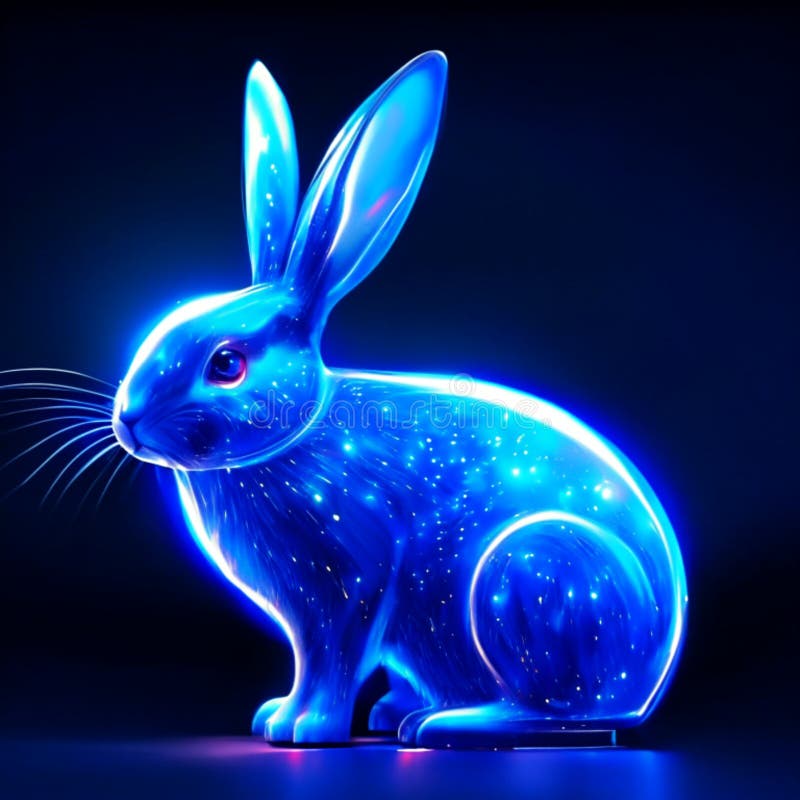 Neon Blue Rabbit on a Dark Background. 3d Rendering Stock Illustration ...