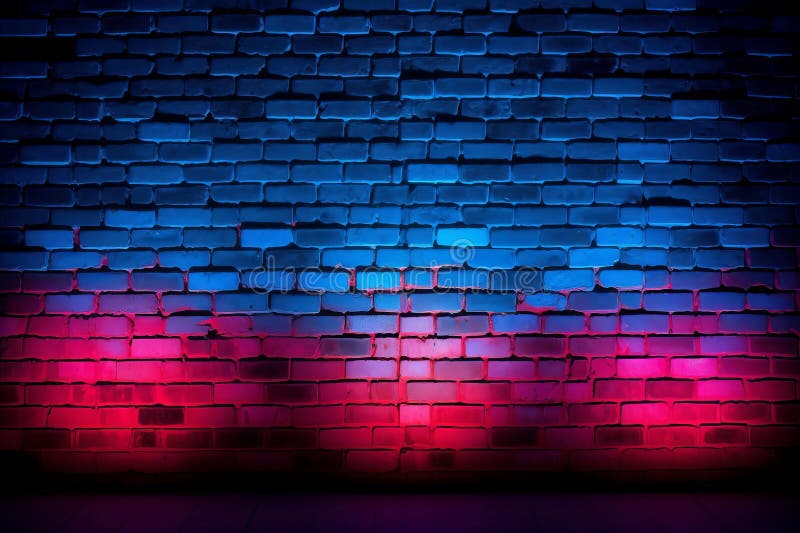 Neon Blue Red Brick Wall Structure. Generate AI Stock Illustration ...
