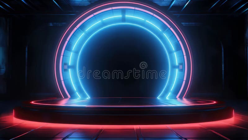 A Neon Blue and Red Circle with a Black Background Stock Footage ...