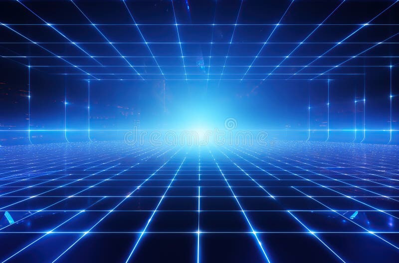 Neon Blue Retro Grid Background Stock Illustration - Illustration of ...