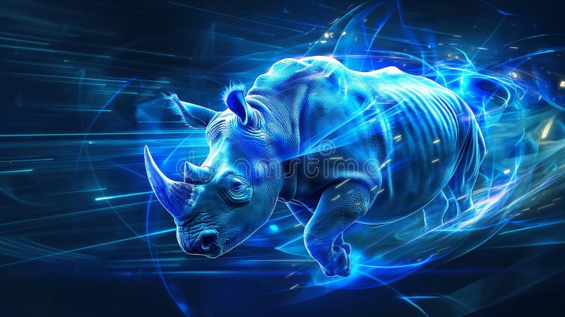 Neon Blue Rhino in Motion stock image. Image of luminous - 325040745