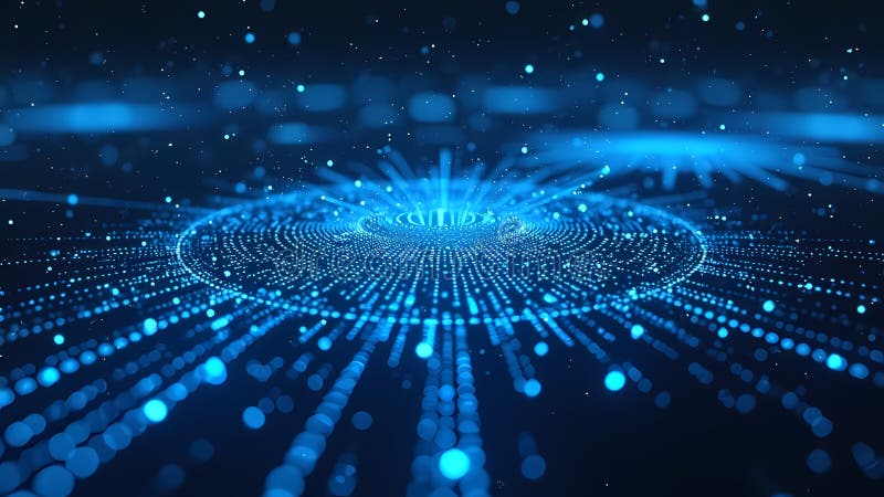 Neon Blue Rings in a Vortex with Scattered Light Particles Stock Image ...