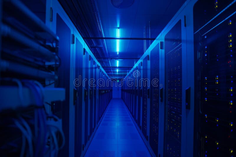 Neon Blue Room for Computer System Units Stock Image - Image of ...