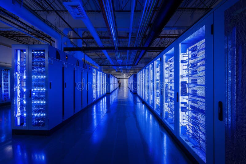Neon Blue Room for Computer System Units Stock Image - Image of server ...