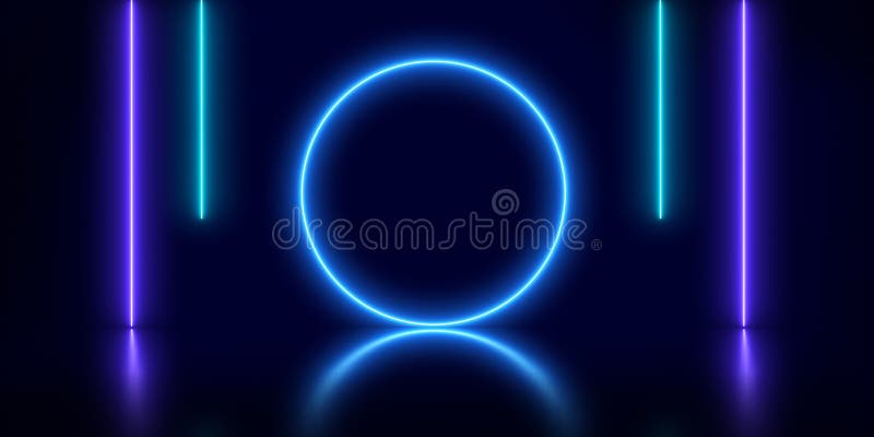 Neon Blue Round Frame Background. Circle, Ring Shape, Empty Space ...