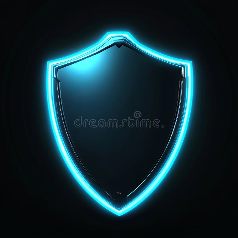 Neon Blue Shield with a Glowing Light Stock Illustration - Illustration ...