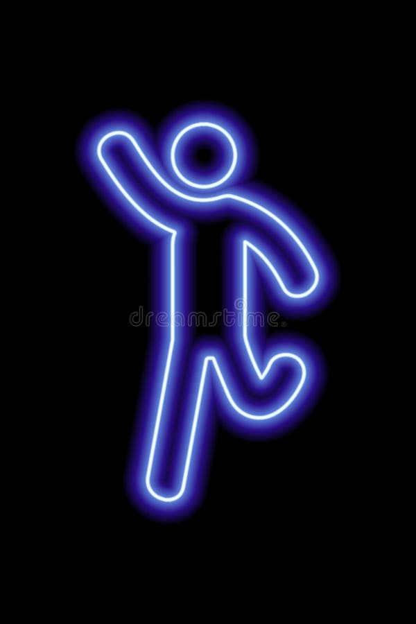 Neon Blue Silhouette of a Running Man Who Waves His Hand Stock Vector ...