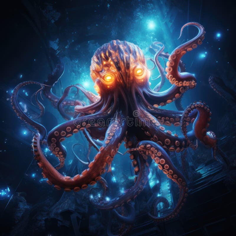 SPACE OCTOPUS Cartoon Galactic Animal Vector Illustration Set Stock ...