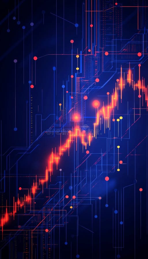Neon Blue Stock Market, Fluctuating Trend Line Chart, Tech Background ...