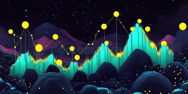 Neon Blue Stock Market Graph in Outer Space, Fluctuations and Trends in ...