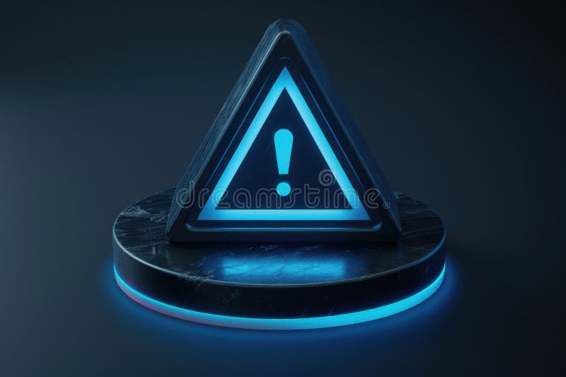 A Neon Blue Triangle with an Exclamation Point on it Stock Image ...