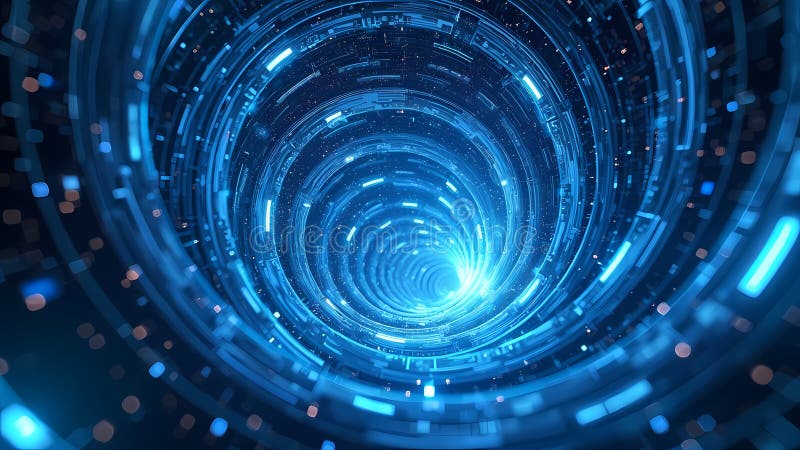 Neon Blue Vortex of Concentric Energy Rings Stock Illustration ...