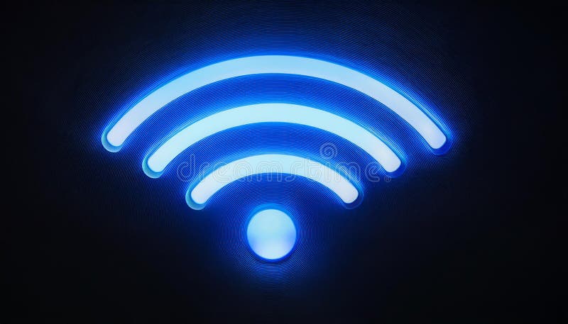 Neon Blue Wi-fi Symbol on Dark Background. Internet Communication and ...