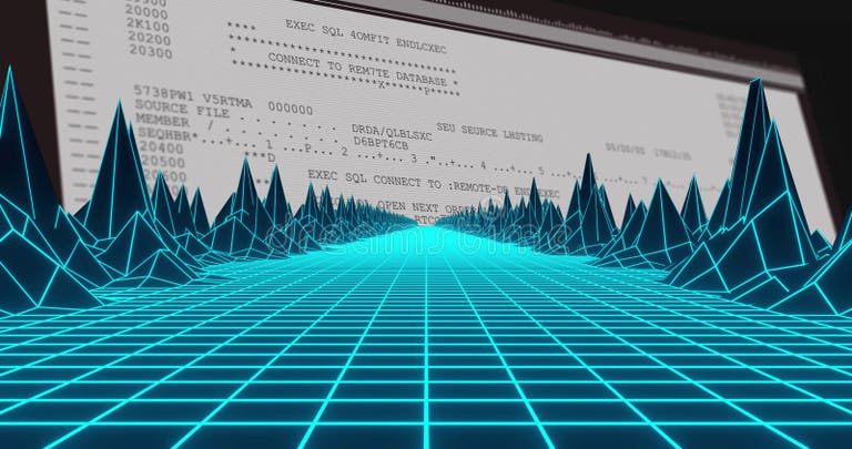 Neon Blue Wireframe Grid Showing Triangular Spikes in Virtual Interface ...
