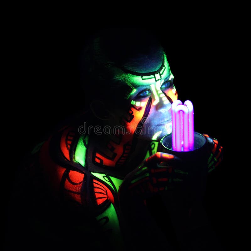 Neon body-art stock photo. Image of darkness, adult, futuristic - 18092700