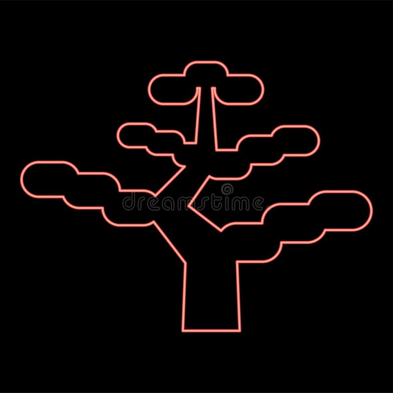 Neon Bonsai Tree Japanese Red Color Vector Illustration Image Flat ...