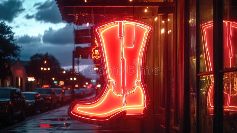Neon Boot Store Advertisement Stock Photo - Image of store, illuminated ...