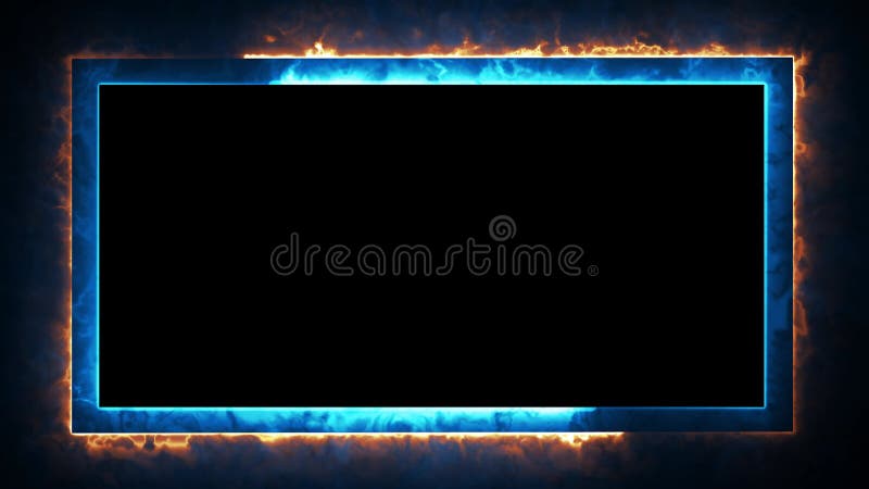 Neon Border Frame, Fire Golden and Blue Glowing Border, Rectangle ...
