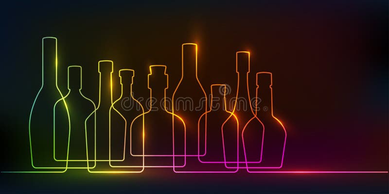 Wine Bottle.Drawing One Line.Wineglass.Alcoholic Drink .Vector ...