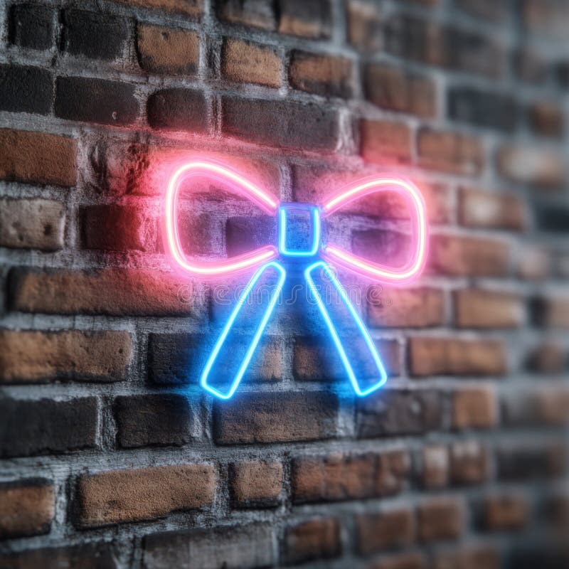 Neon Bow Glowing Against a Rustic Brick Wall Creating a Vibrant and ...