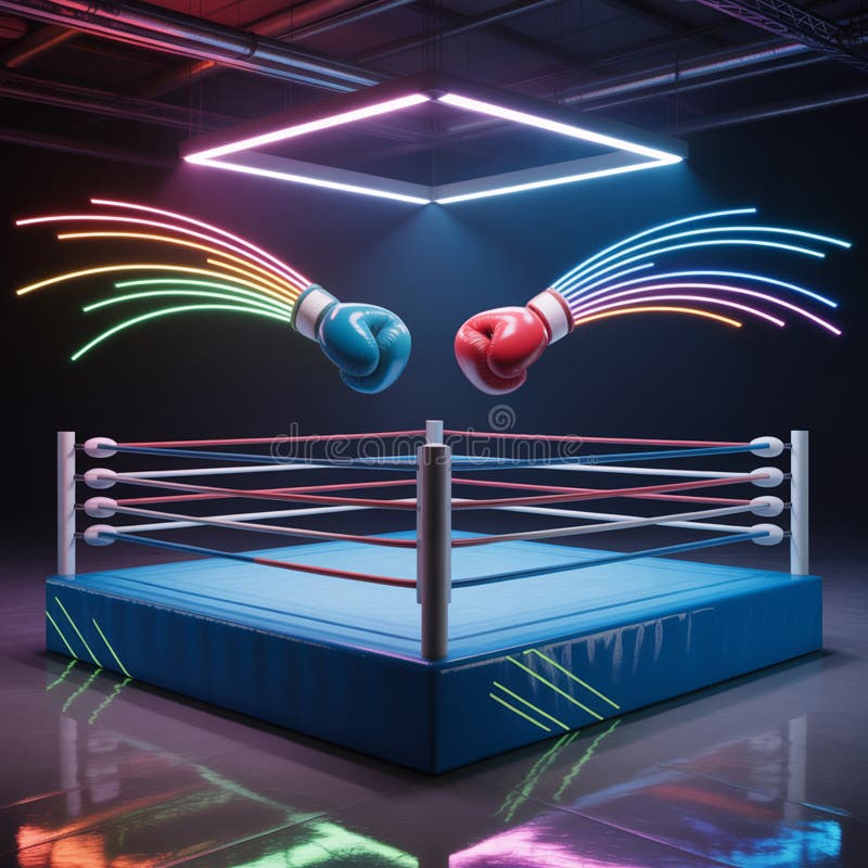 Neon Boxing Gloves Clashing in a Ring Stock Illustration - Illustration ...