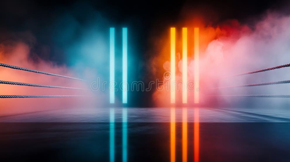 Neon Boxing Ring - Vibrant Stage Lighting and Foggy Atmosphere Stock ...