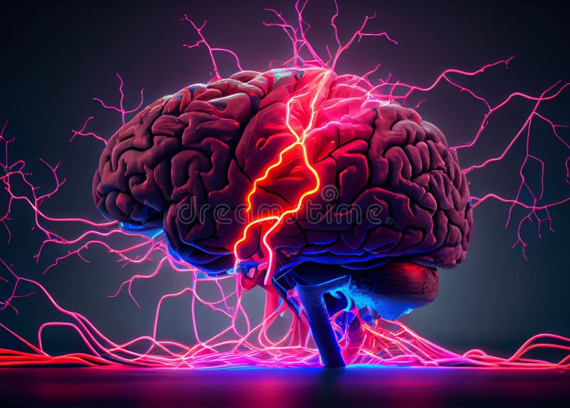 Neon Brain with Active Neurons. Human Thinking Stock Illustration ...